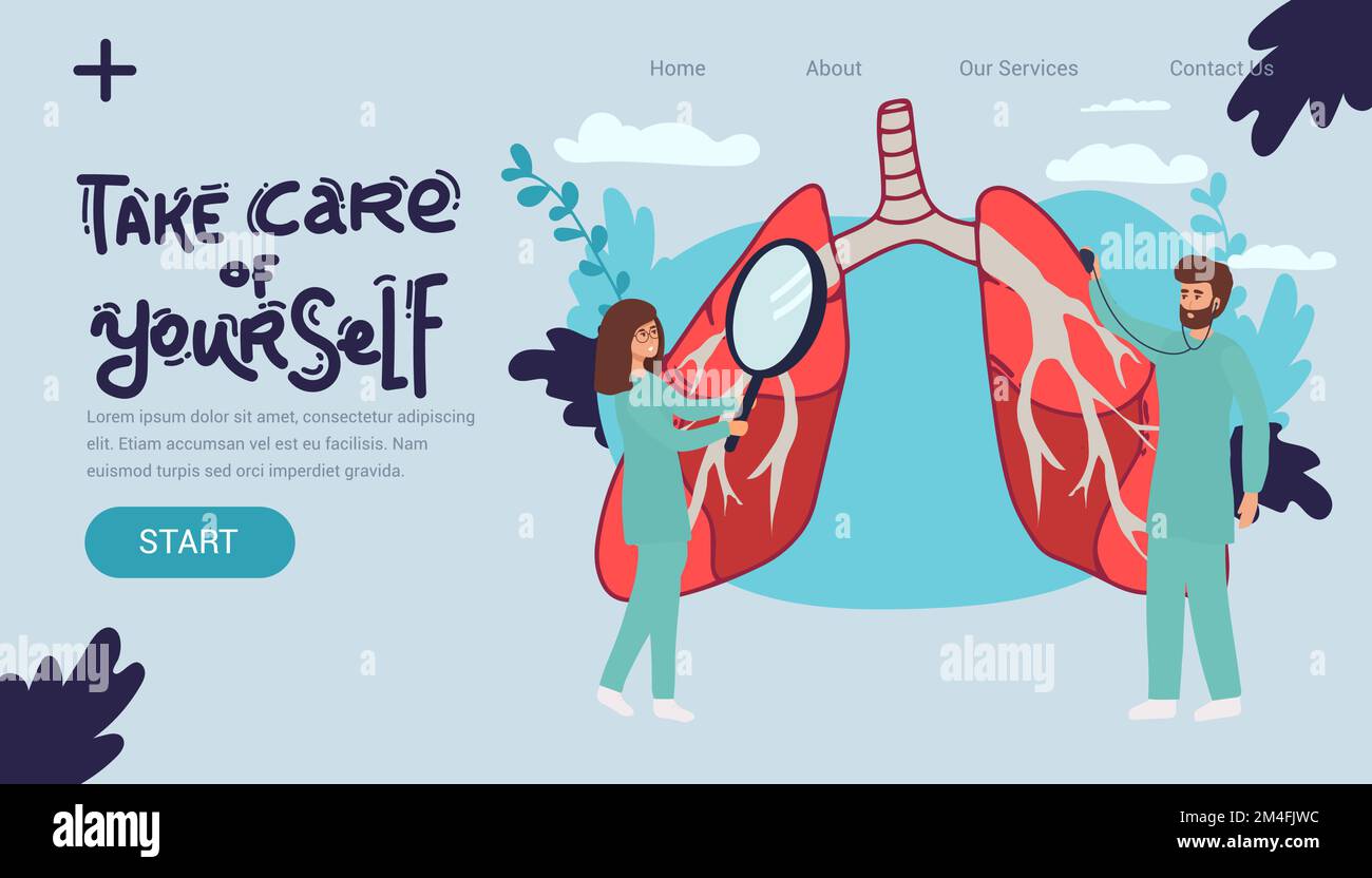 Pulmonology vector illustration. Flat tiny lungs healthcare persons ...