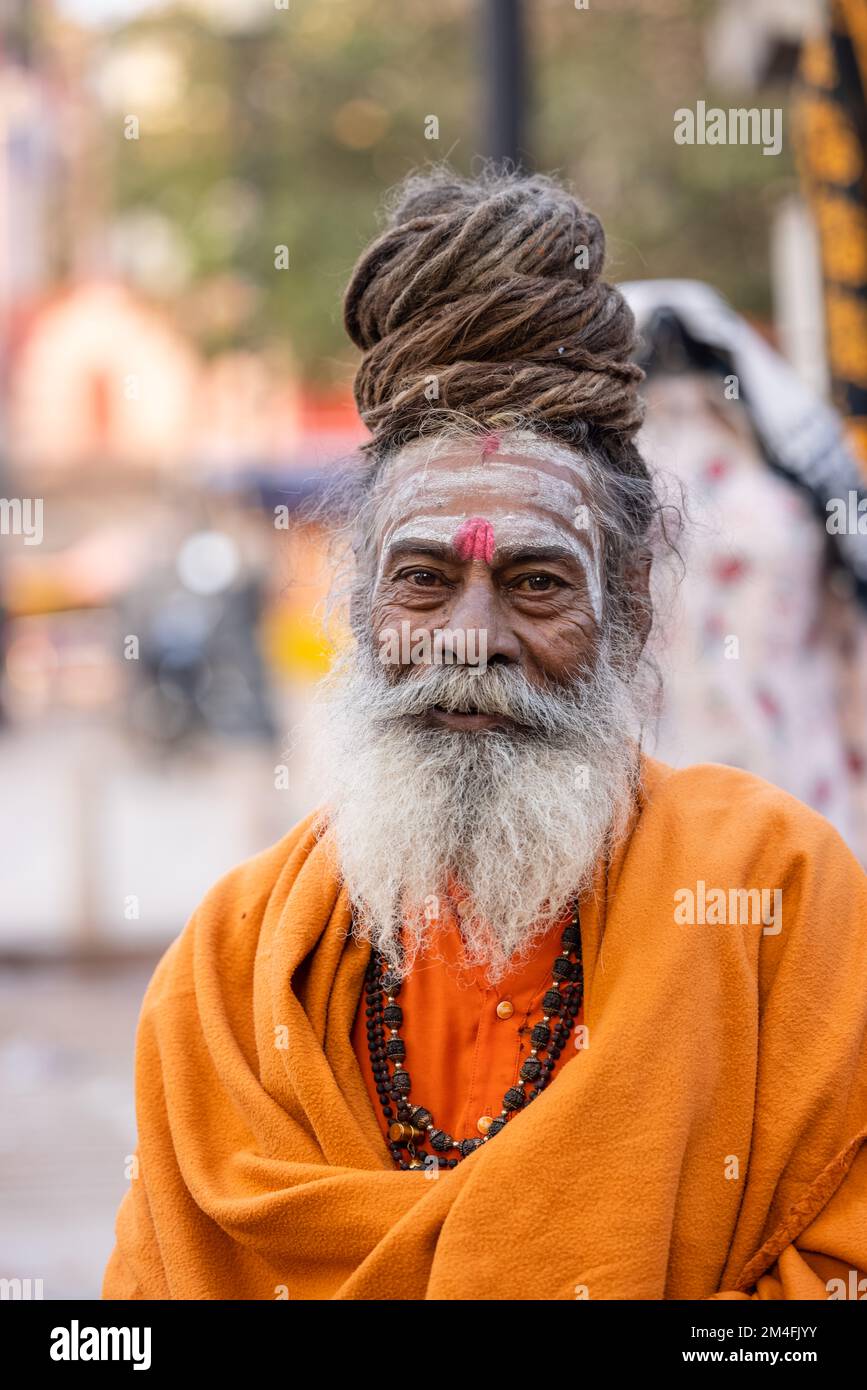 Portrait of Unidentified Indian holy naga sadhu male with ash on his ...