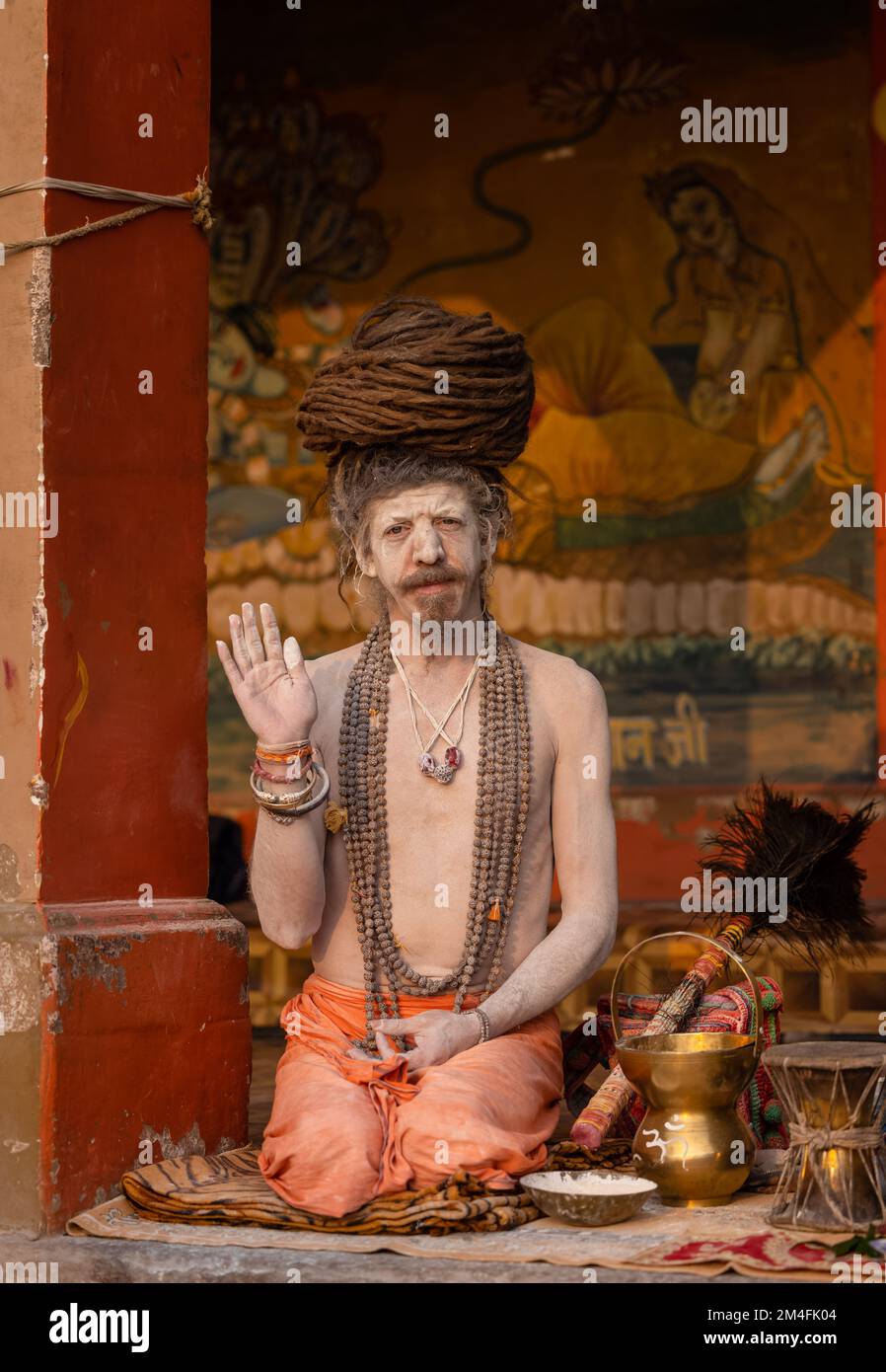 Portrait of Unidentified Indian holy naga sadhu male with ash on his ...