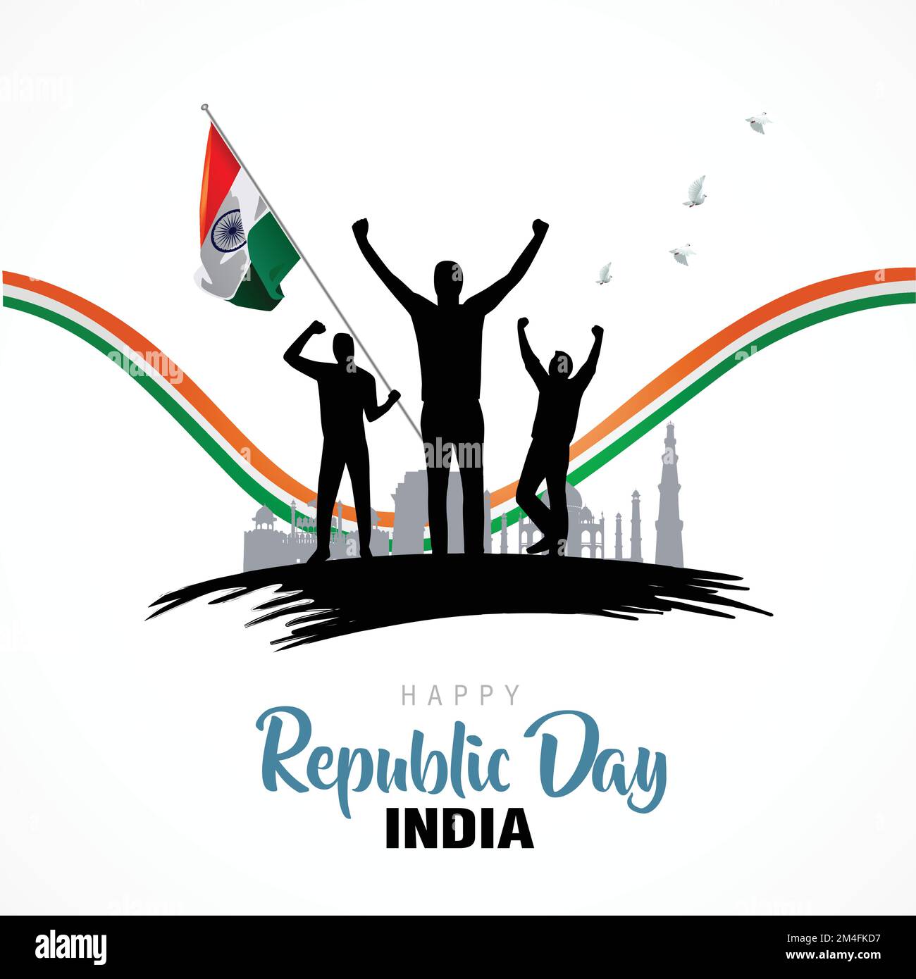 happy Republic day India. flag with group of people. vector ...