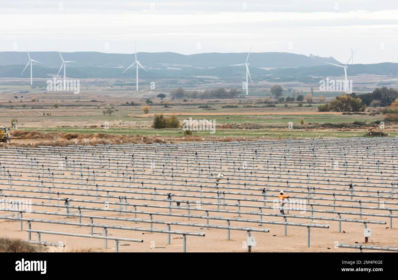 General view of the construction of photovoltaic solar panels in a ...