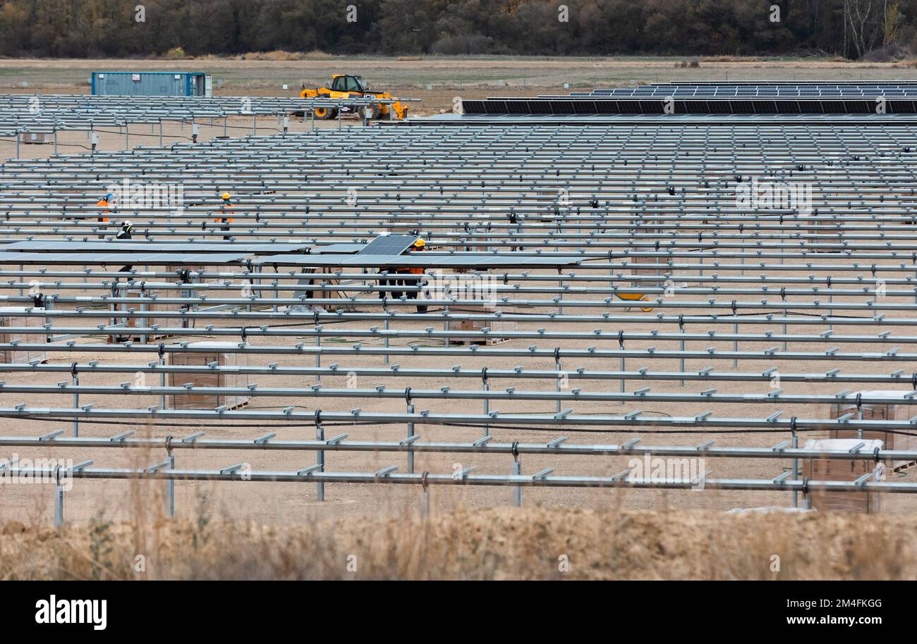 General view of the construction of photovoltaic solar panels in a ...