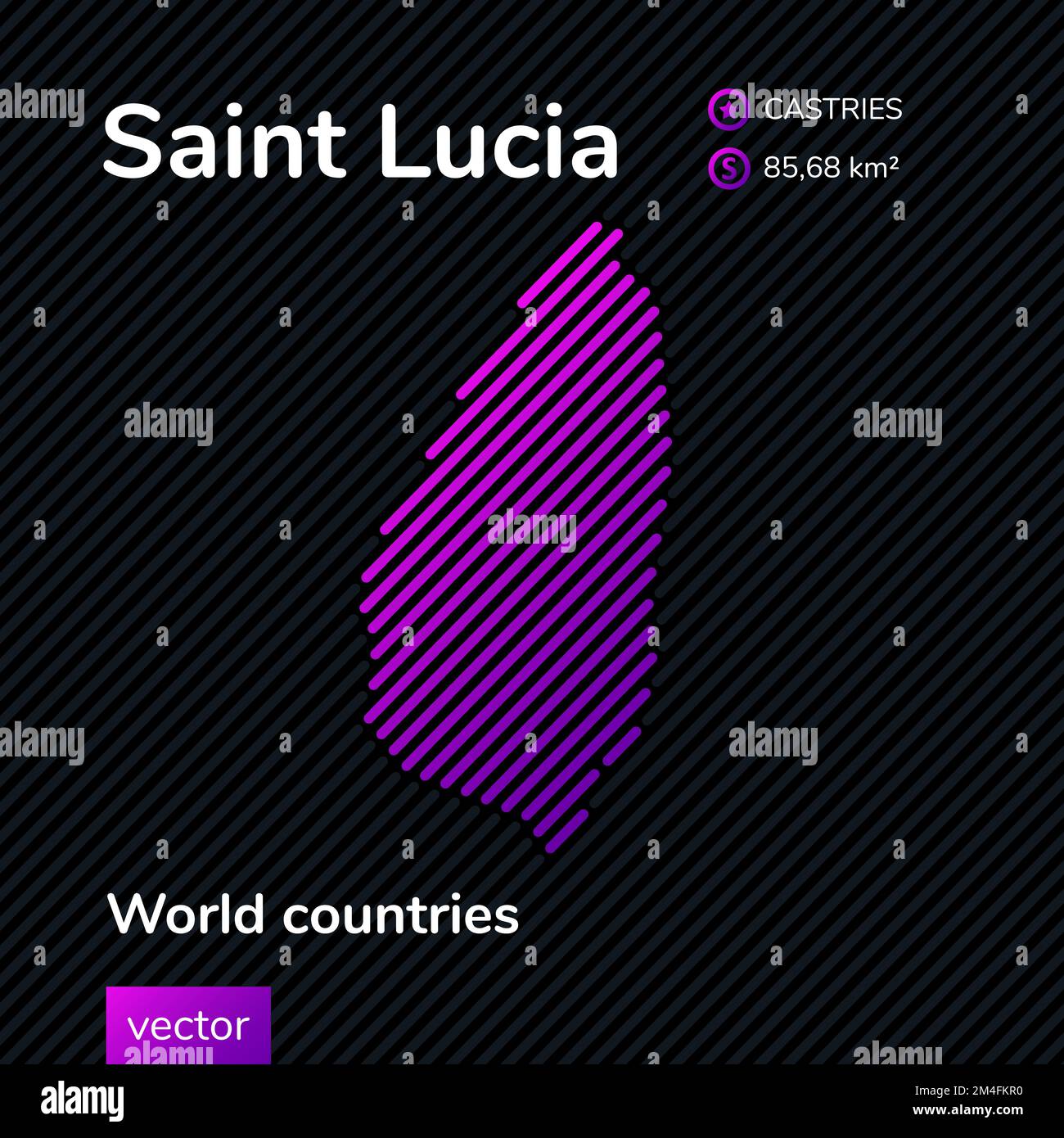 Map of Saint Lucia. Vector creative digital neon flat map with violet ...