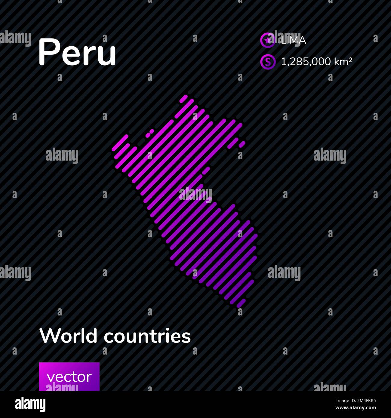 Map of Peru. Vector flat map with violet, purple, pink striped texture ...