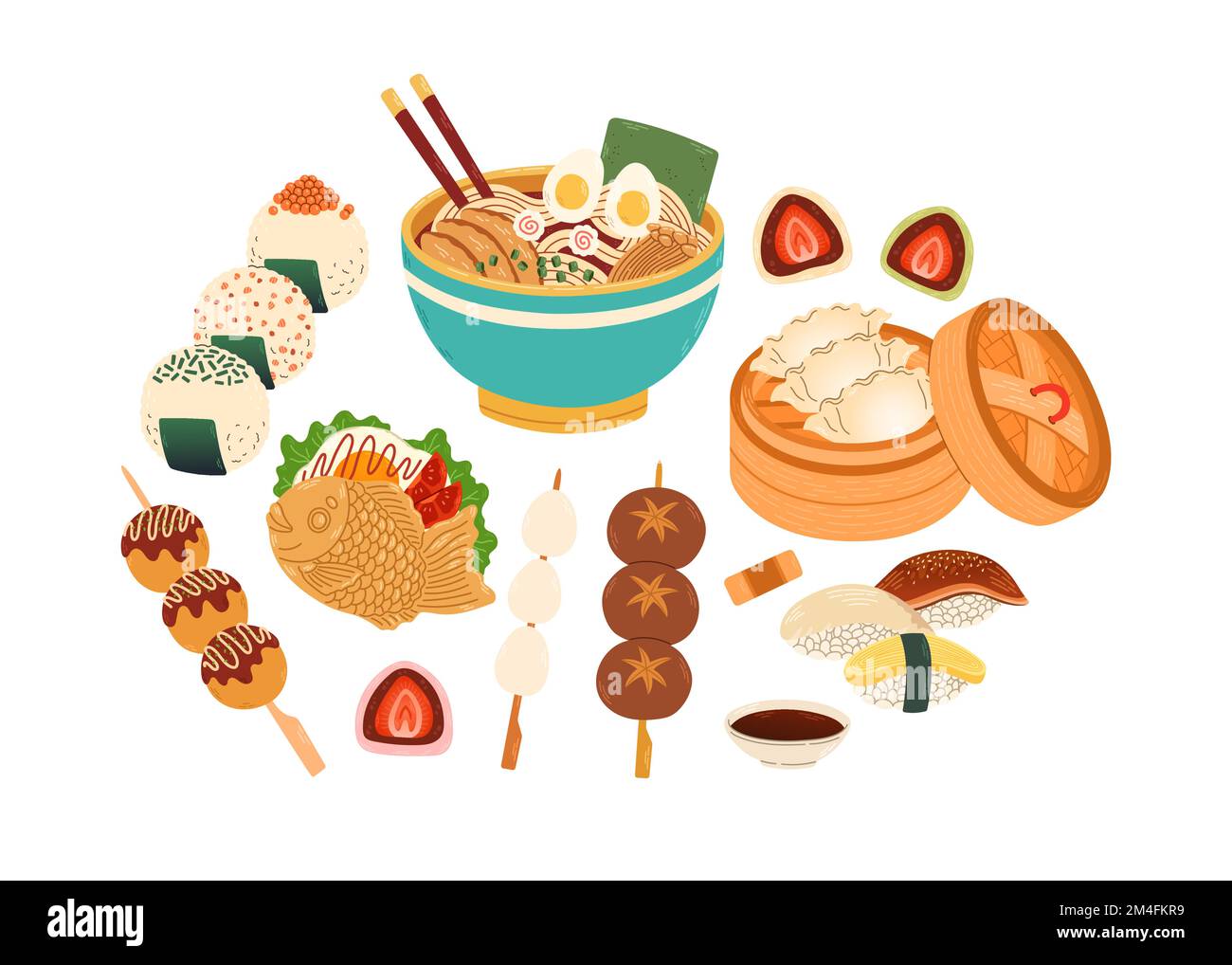 Set of Japanese Food. Vector for stickers, postcards, notebook ...