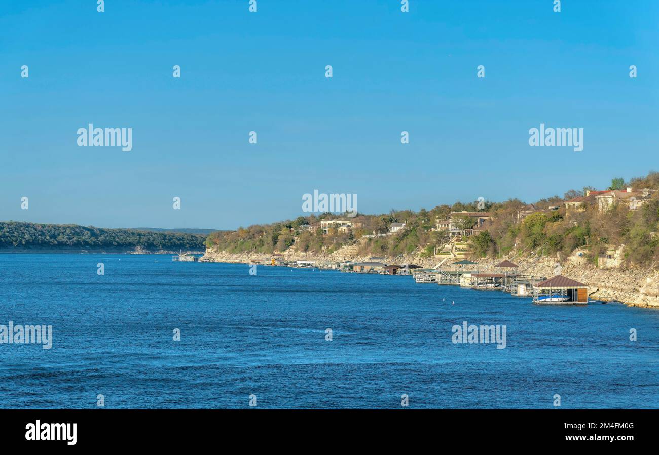 Austin, Texas- Rich neighborhood on top of a slope with Lake Austin ...