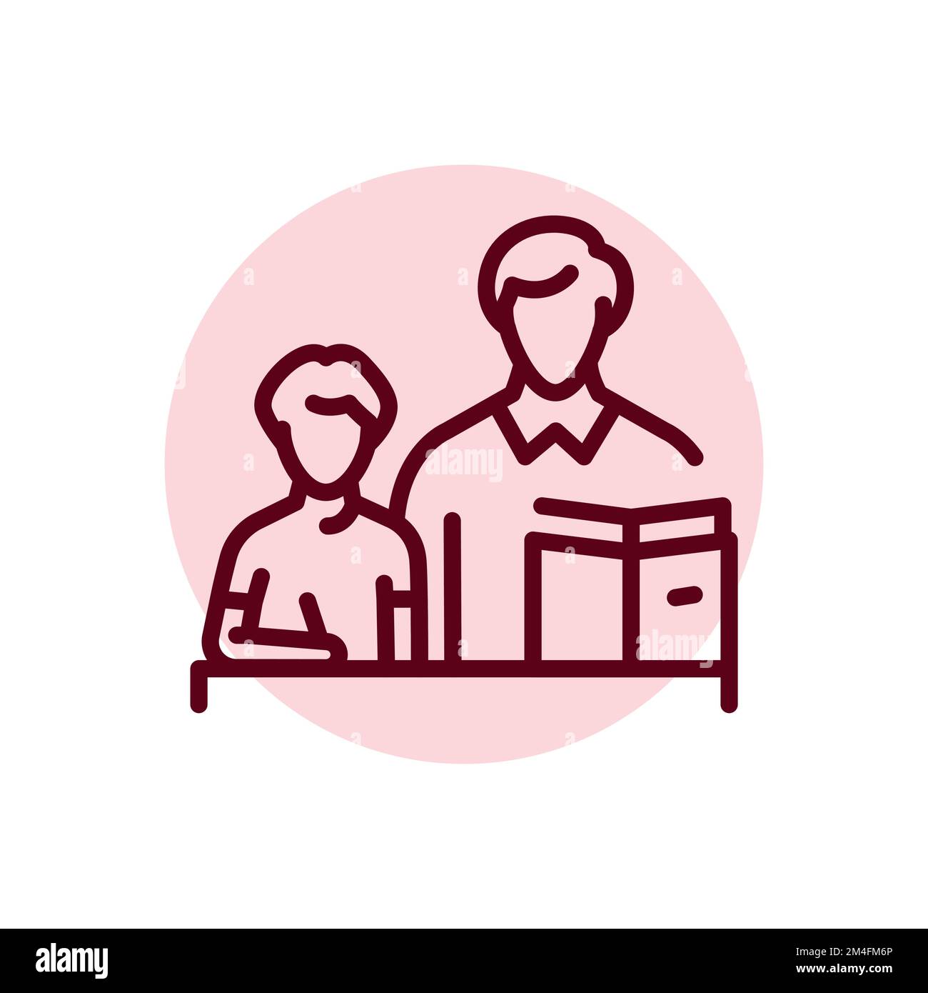 Individual training with tutor olor line icon. Children learning ...