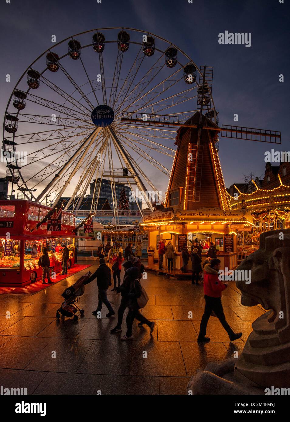 Dusk blue hour at the Winter Wonderland in Nottingham City ...