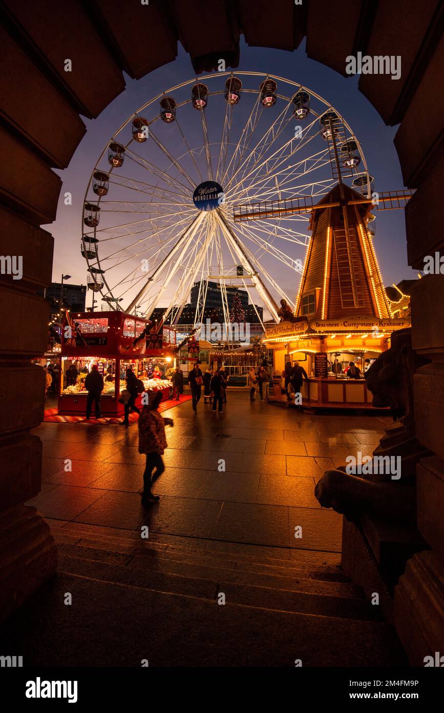 Dusk blue hour at the Winter Wonderland in Nottingham City ...