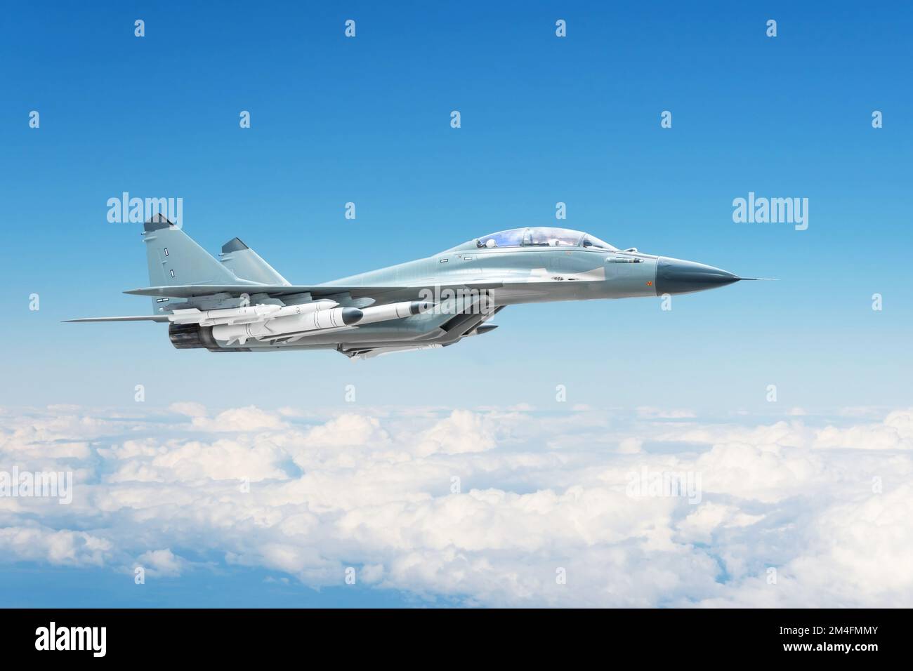 Flying fighter in the sky with ammunition on the wing, homing missiles ...