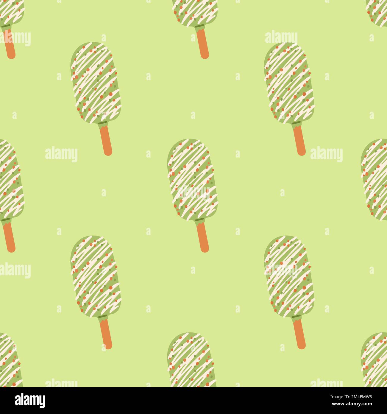 Matcha ice cream seamless pattern on green matcha background, vector ...