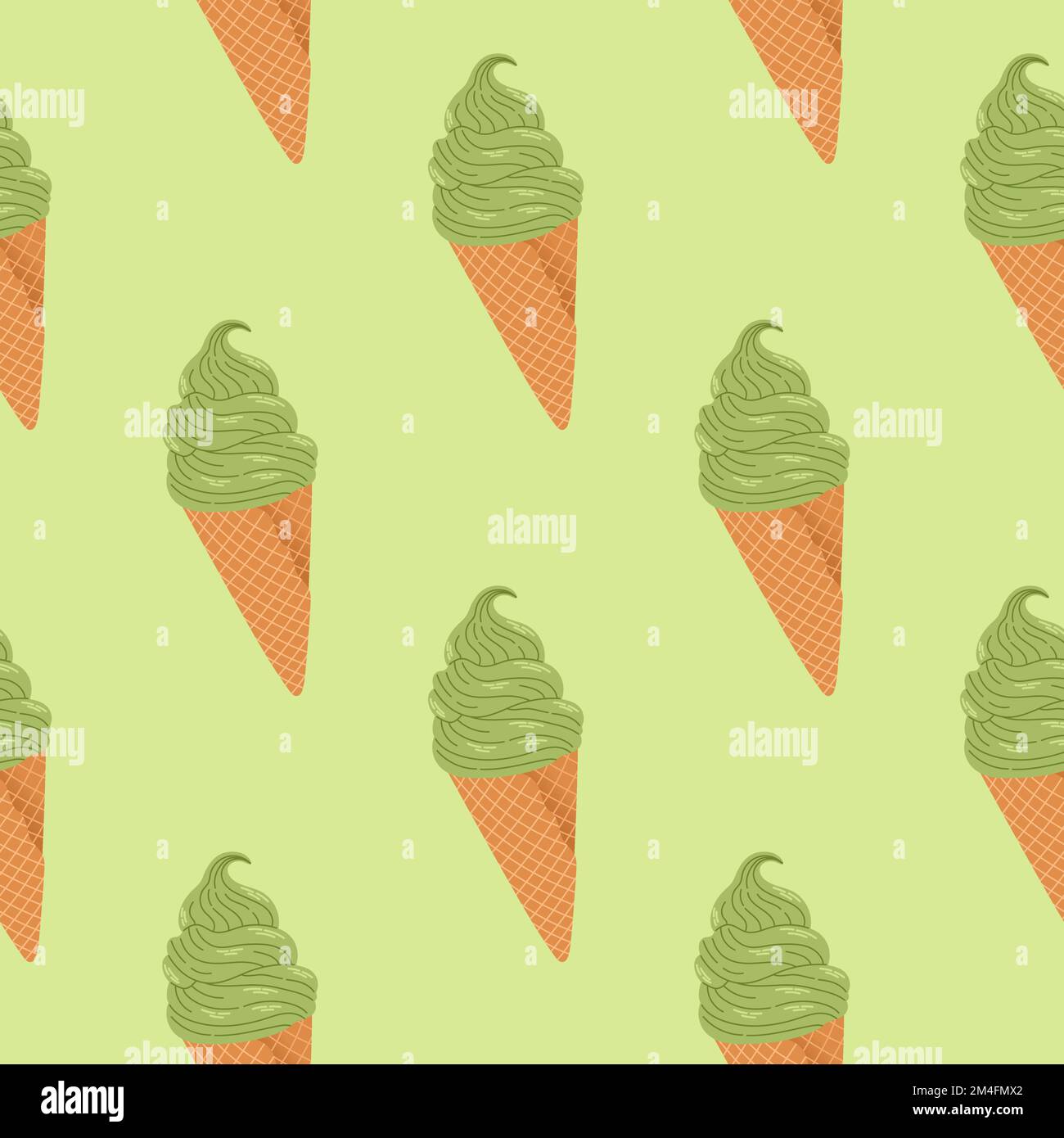 Matcha ice cream seamless pattern on green matcha background, vector ...
