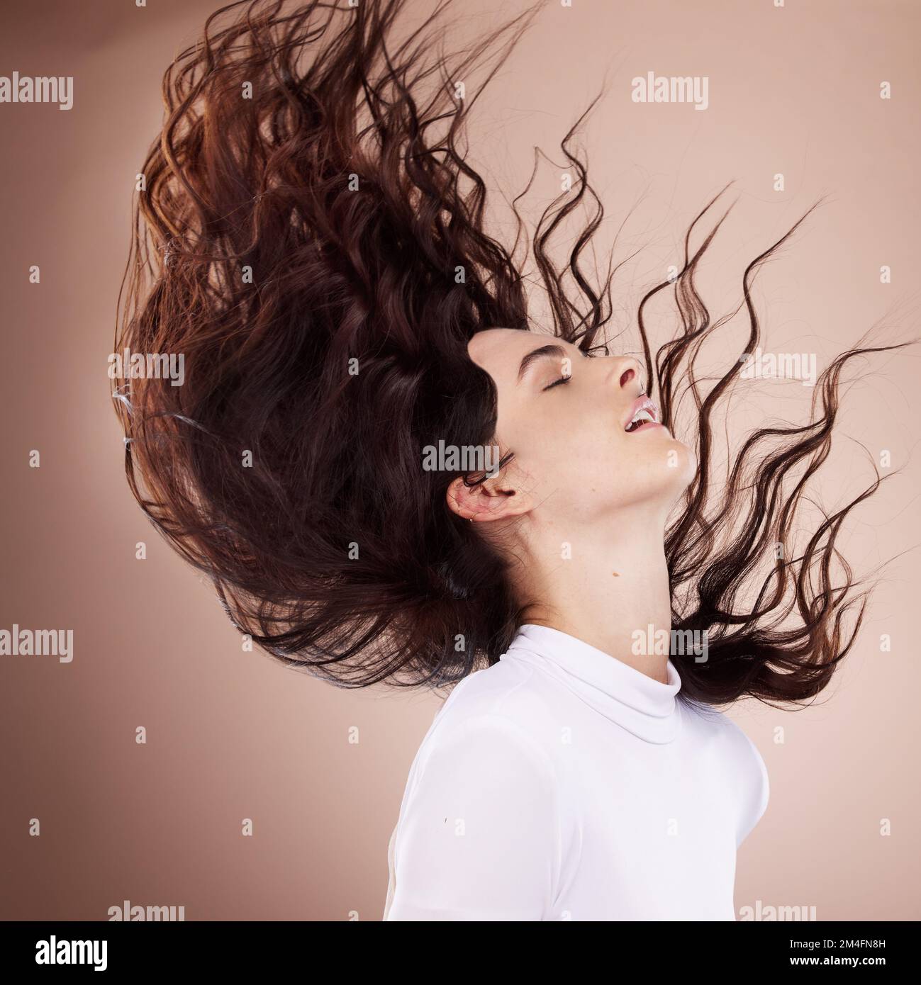 Beauty, salon and woman with hair movement for hair care, shampoo ...