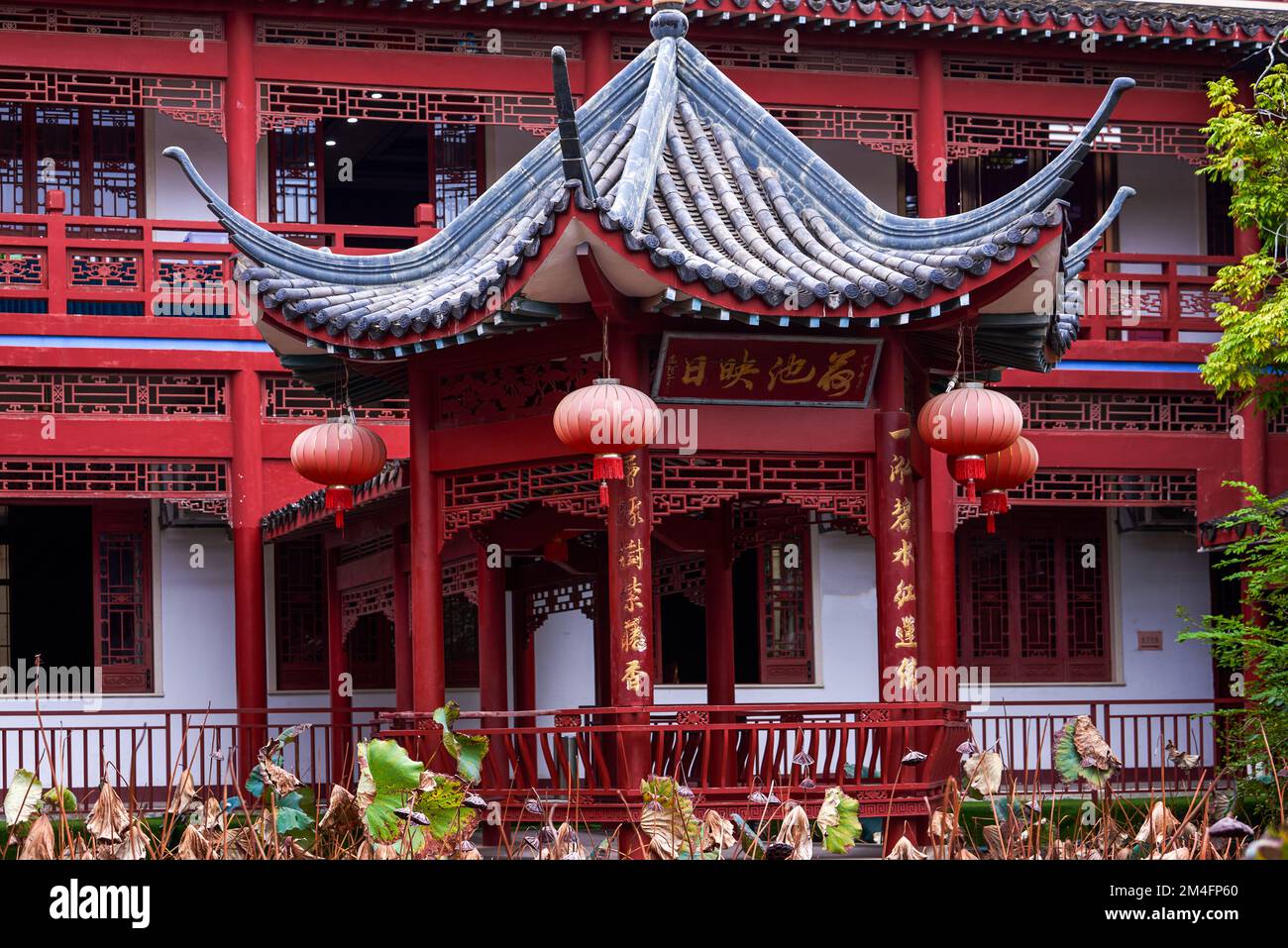 Ancient wooden structure buildings in traditional Chinese gardens Stock ...