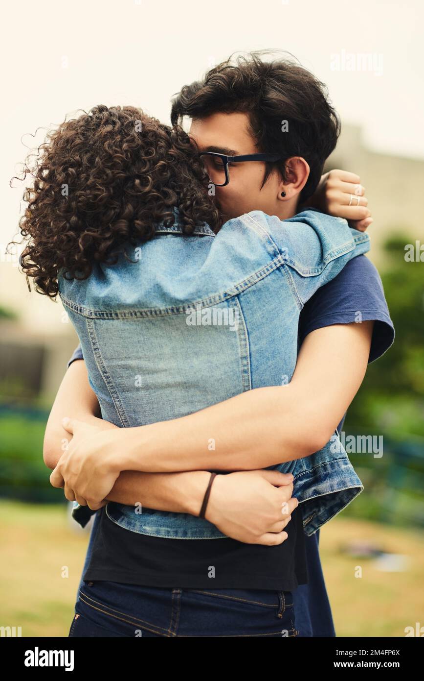 Two Teenage Boys Hugging