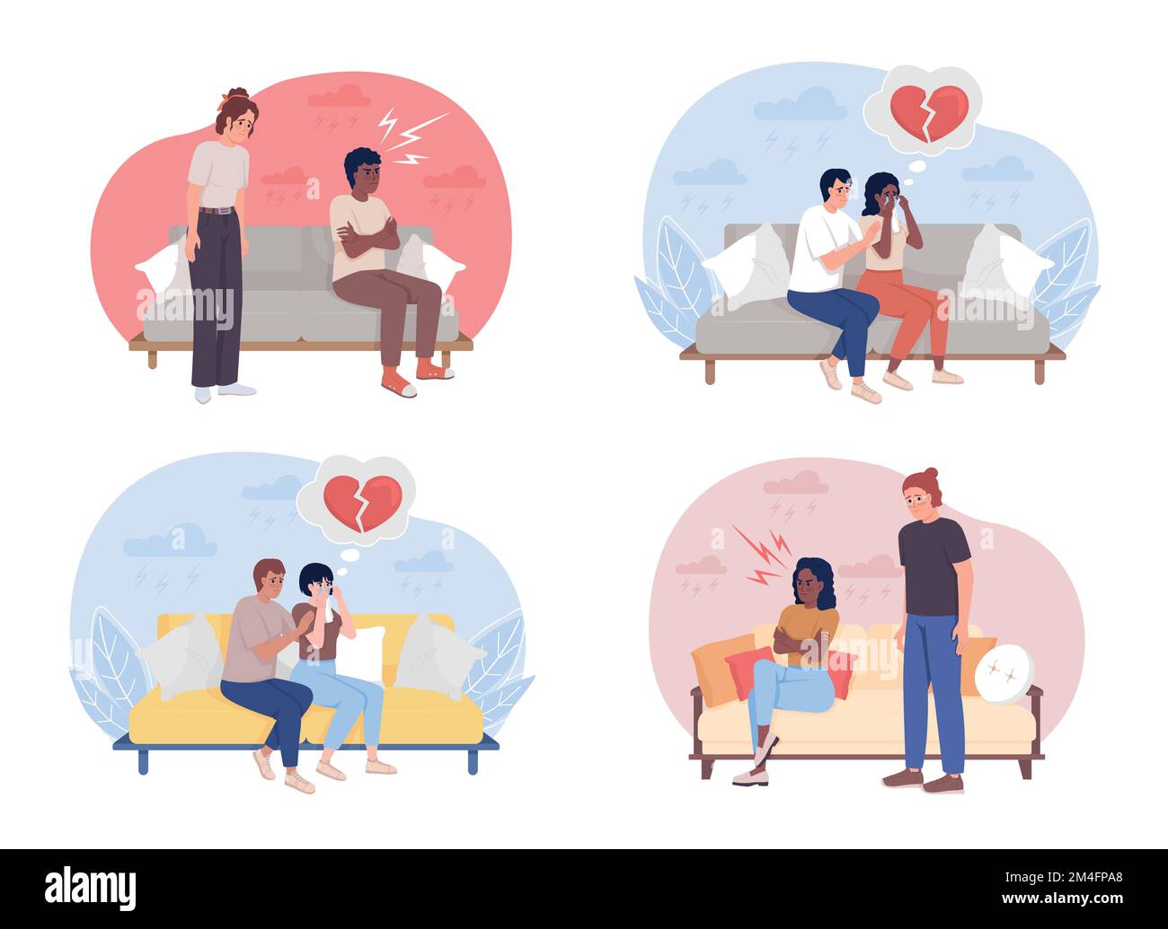 Fighting couple 2D vector isolated illustration set Stock Vector Image & Art - Alamy