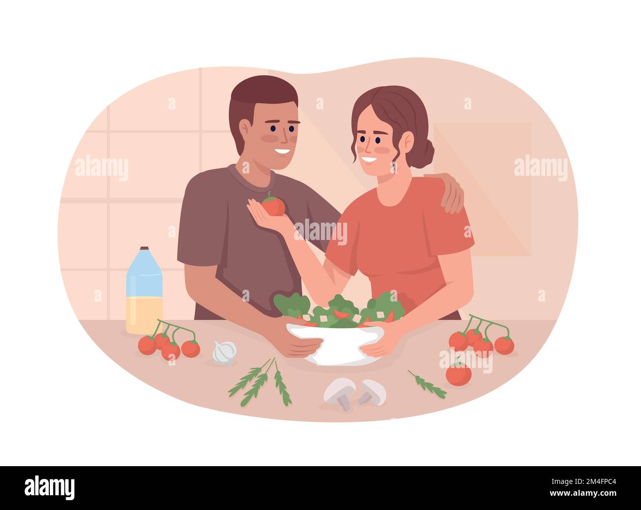 Joyful couple cooking together 2D vector isolated illustration Stock ...