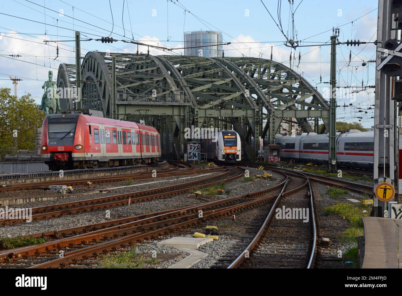 S Bahn suburban train entering Cologne HBF Central Station by crossing ...
