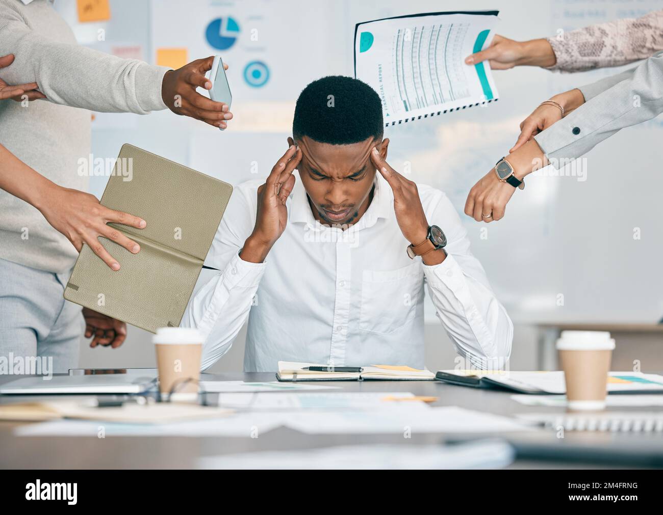 Stress Burnout And Tired Black Man With Headache Frustrated Or
