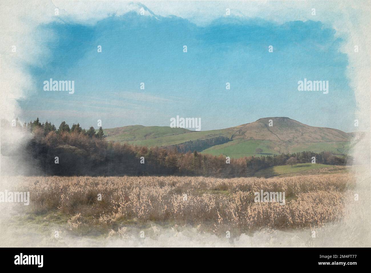 Digital watercolor painting of the view of Shutlingsloe hill in ...