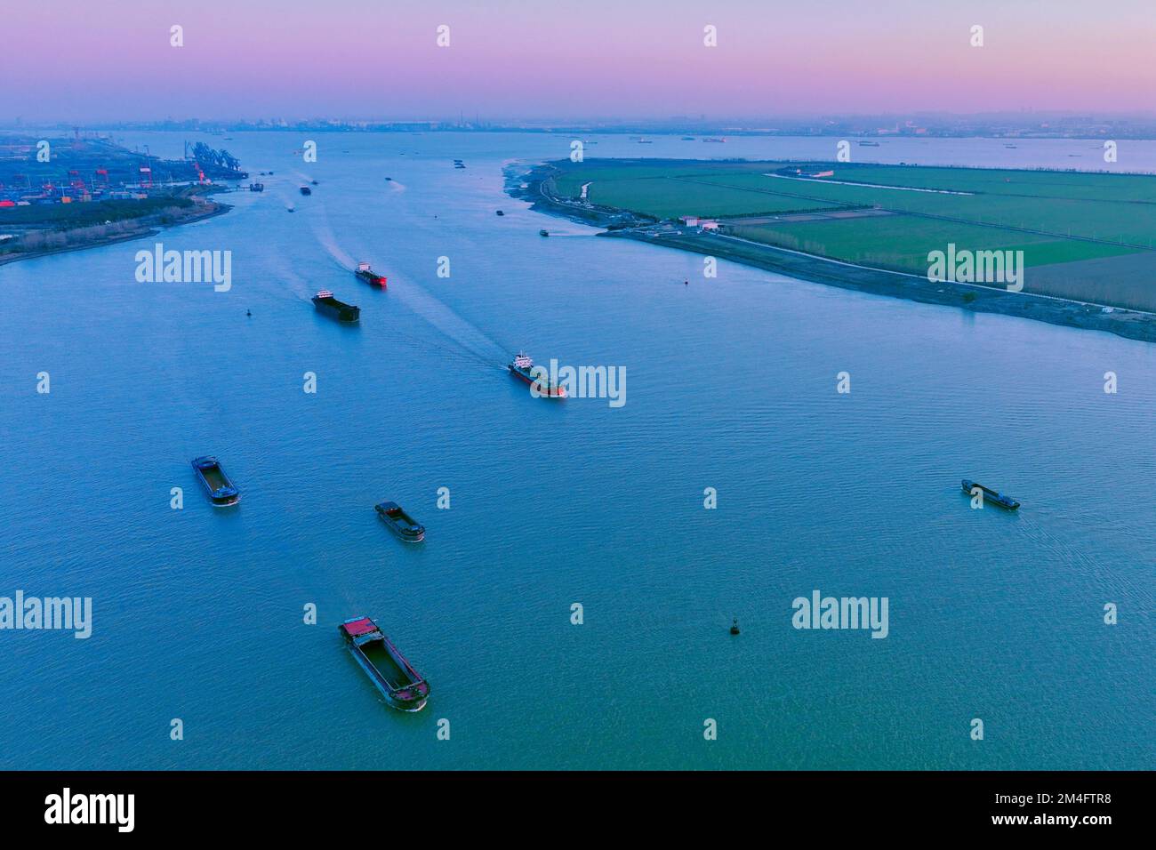 Aerial photo shows busy freight ships shuttling in Rugao section of the ...