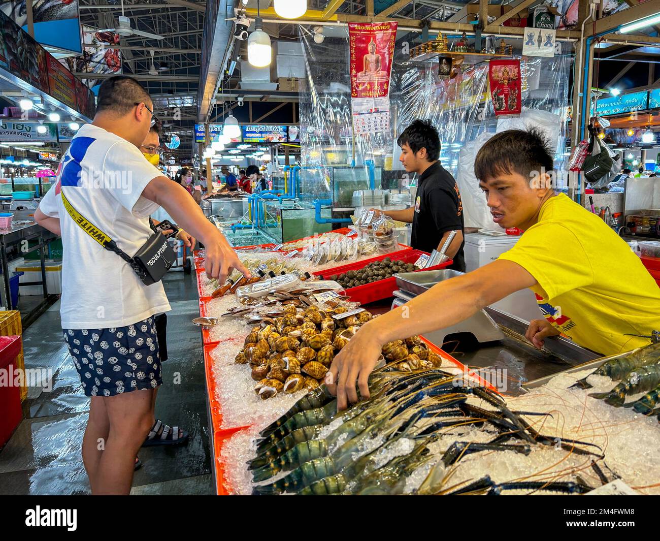 Bangkok, Thailand, Thawi Watthana, Thornburi Market Place, Men Working ...