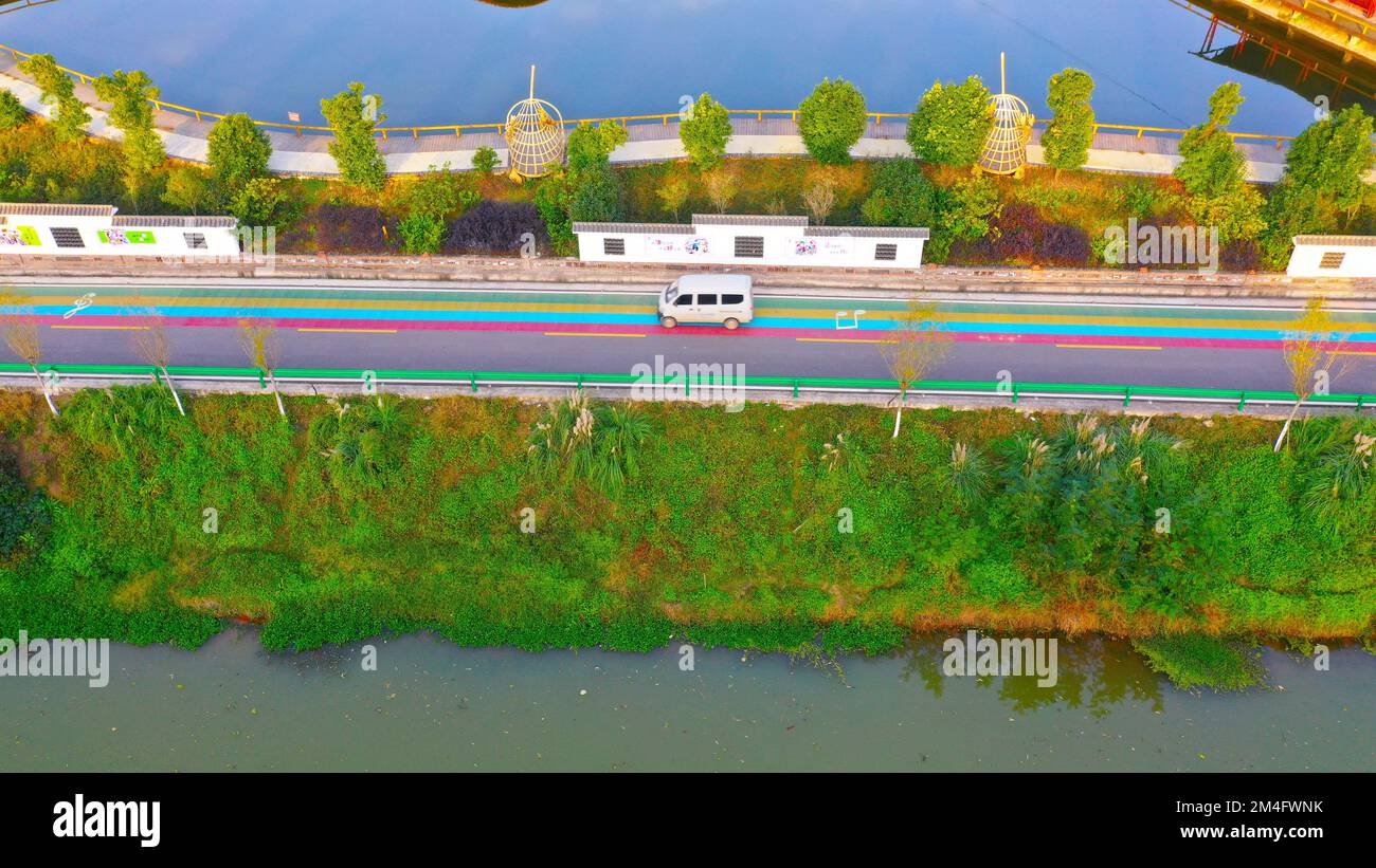 Aerial photo shows the colorful music road in Chuanxi Village, Lirang ...