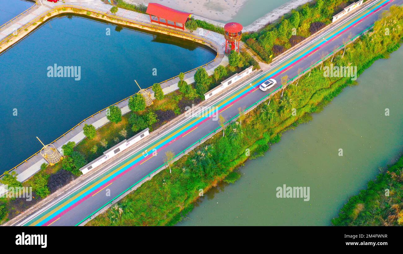 Aerial photo shows the colorful music road in Chuanxi Village, Lirang ...