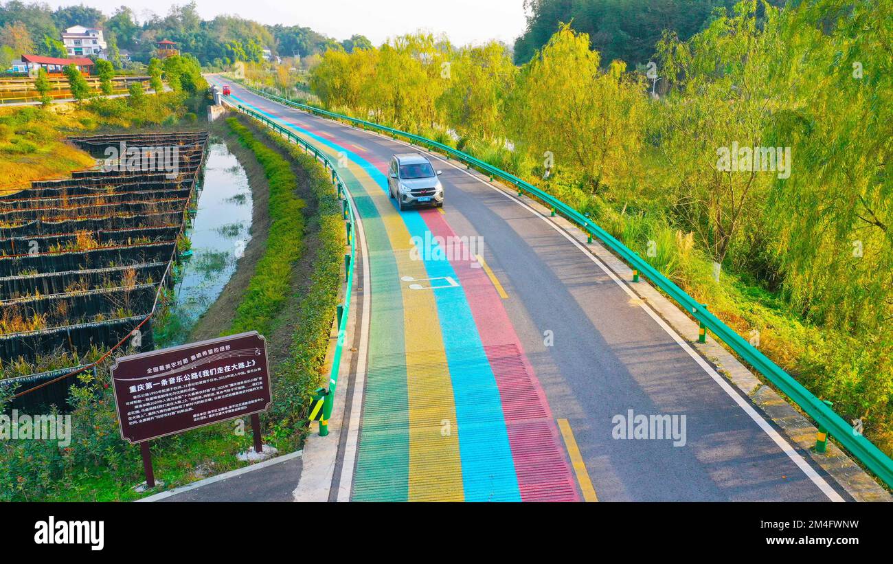 Aerial photo shows the colorful music road in Chuanxi Village, Lirang ...