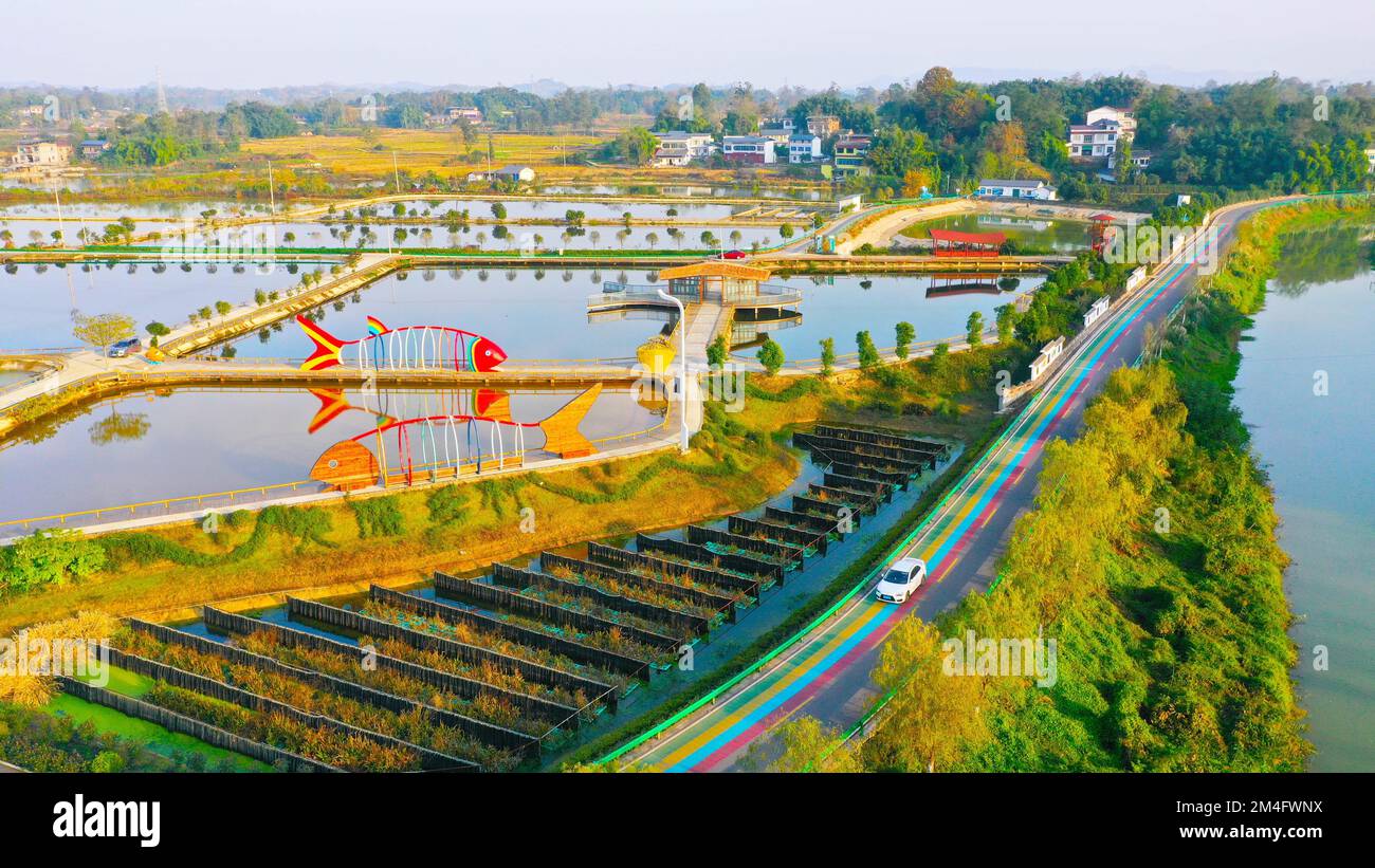 Aerial photo shows the colorful music road in Chuanxi Village, Lirang ...