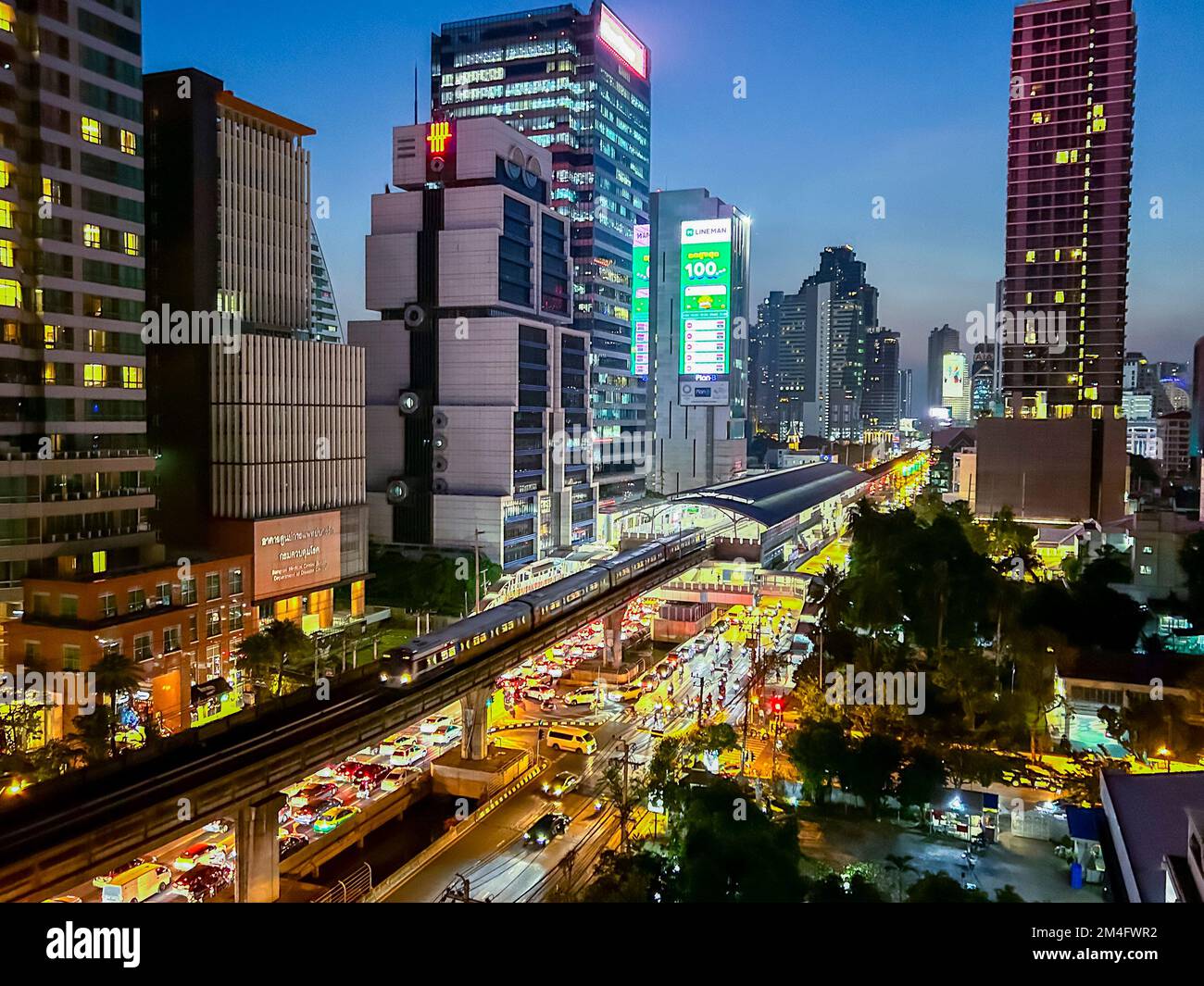 Bangkok, Thailand, Nighttime Views of CIty Center, Modern Architecture, Buildings, Outside ...