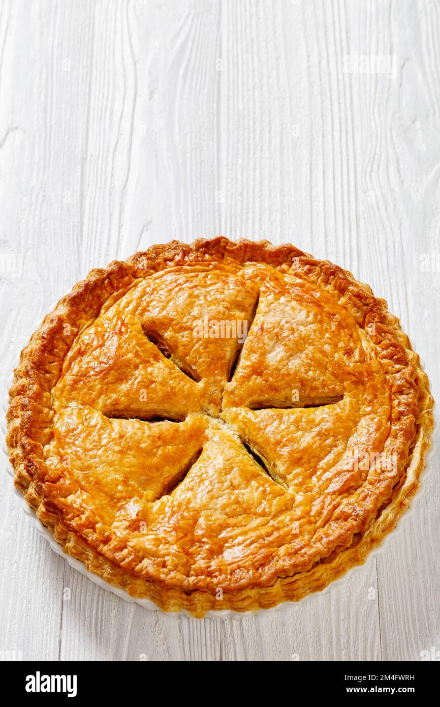 Ground Beef Meat Pie with a flaky puff pastry double crust with hearty ...