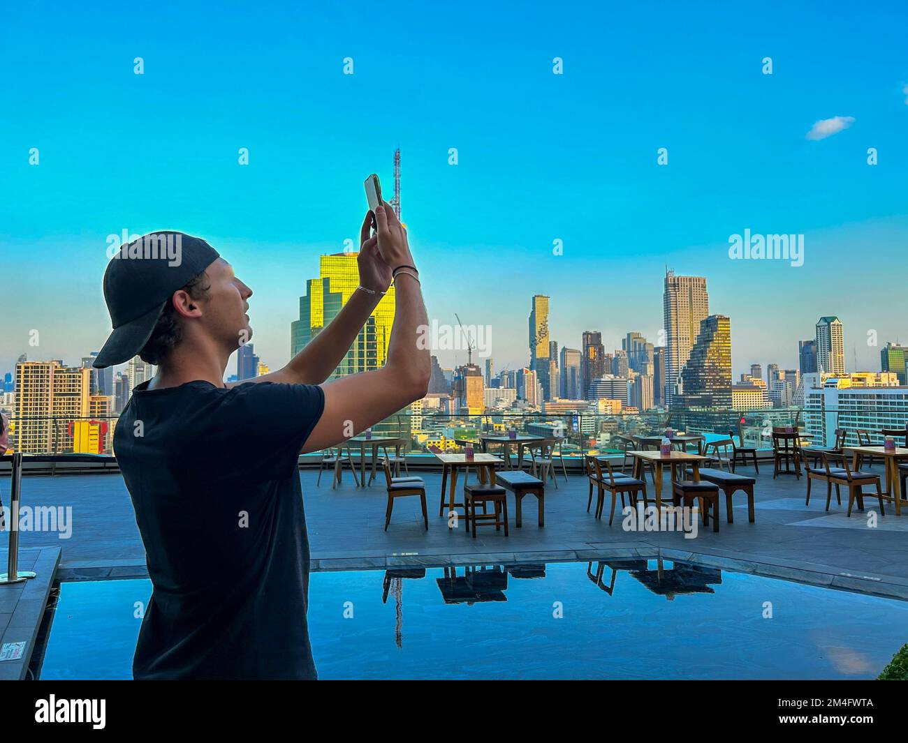 Bangkok, Thailand, Male TOurist Taking Photos, Smart Phone, Views of ...