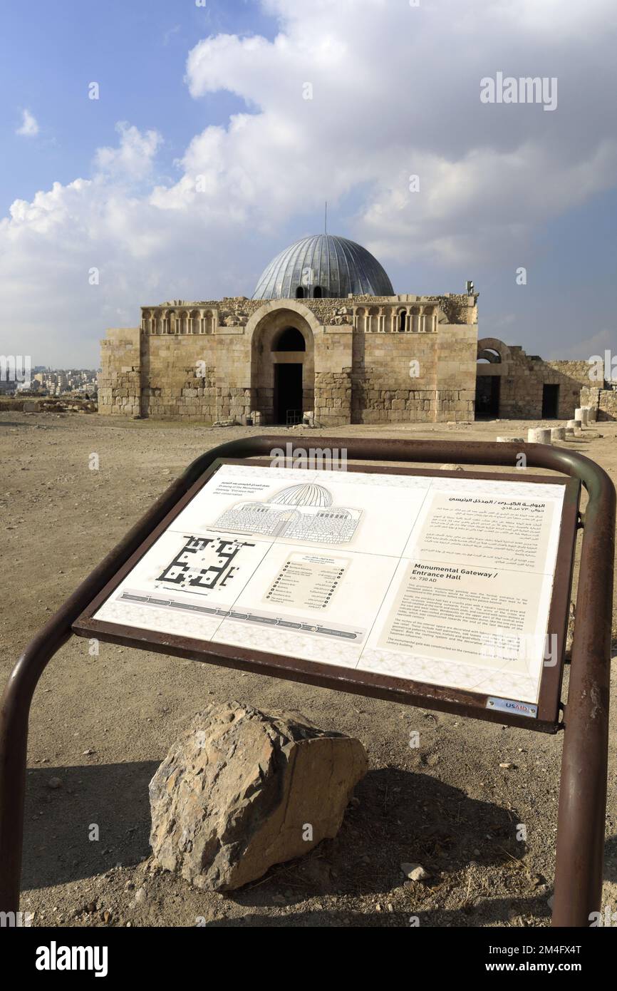 View over the Monumental Gateway in the Citadel, Amman city, Jordan ...