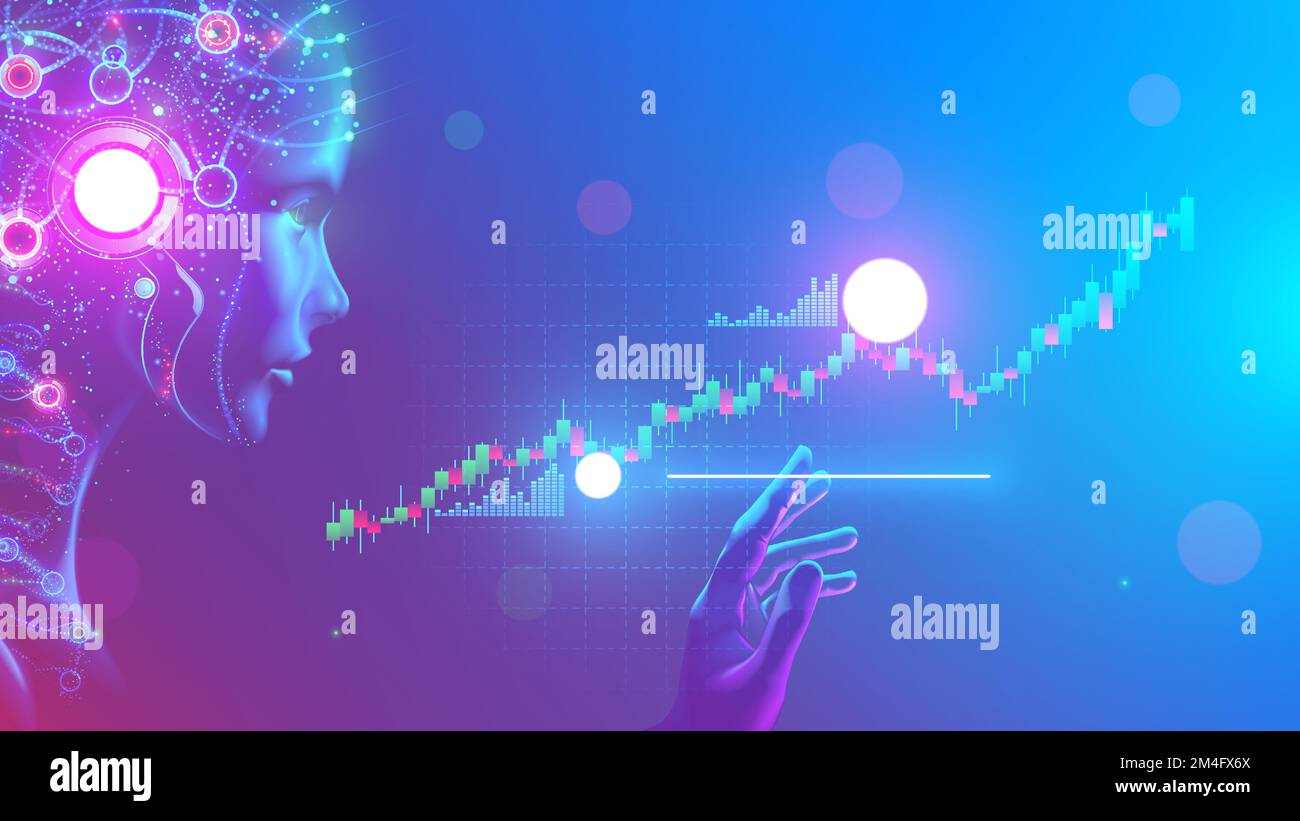 AI in business, fintech. Face of artificial intelligence with mind ...