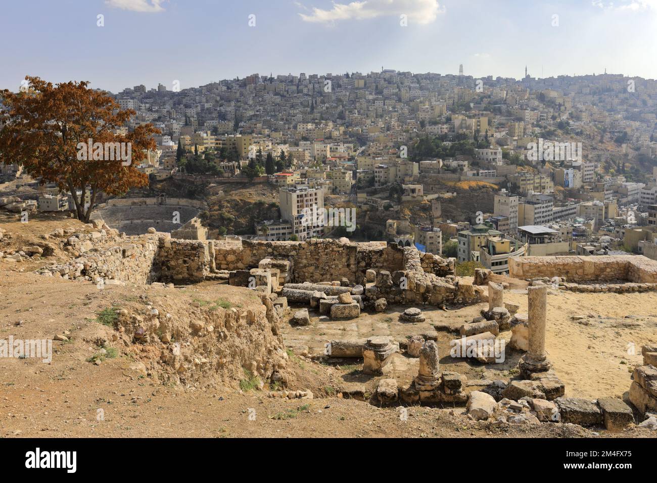 View over the Southern Gate area in the Citadel, Amman city, Jordan ...