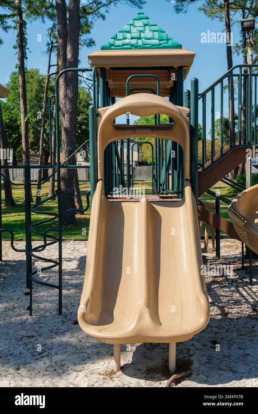Navarre, Florida- Double wide slide on an outdoor playground. Double ...