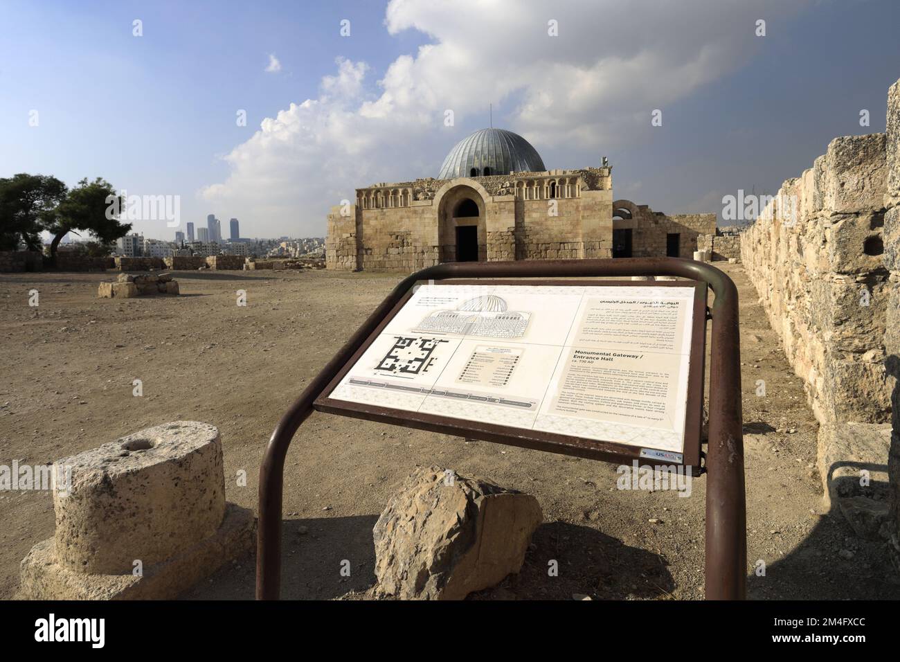 View over the Monumental Gateway in the Citadel, Amman city, Jordan ...