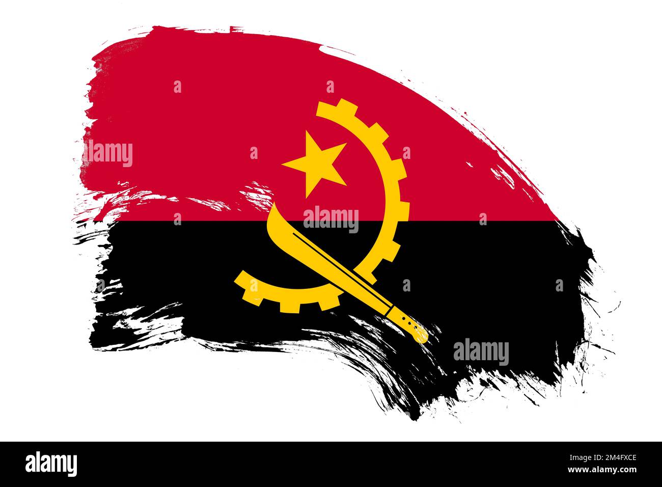Angola flag on white background with abstract paint brush texture ...