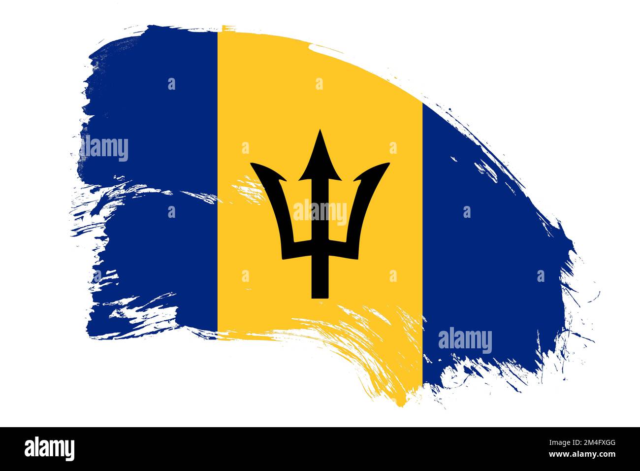 Barbados flag on white background with abstract paint brush texture ...