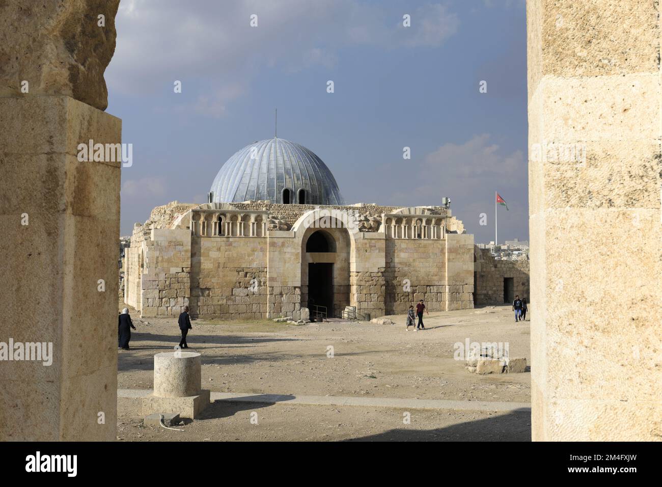 View over the Monumental Gateway in the Citadel, Amman city, Jordan ...
