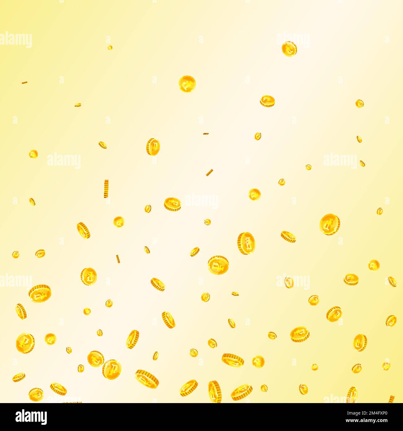 Russian ruble coins falling. Scattered gold RUB coins. Russia money ...