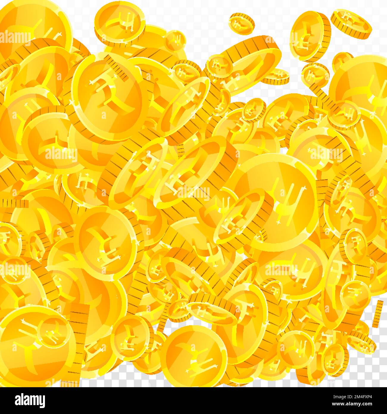 Indian rupee coins falling. Scattered gold INR coins. India money ...