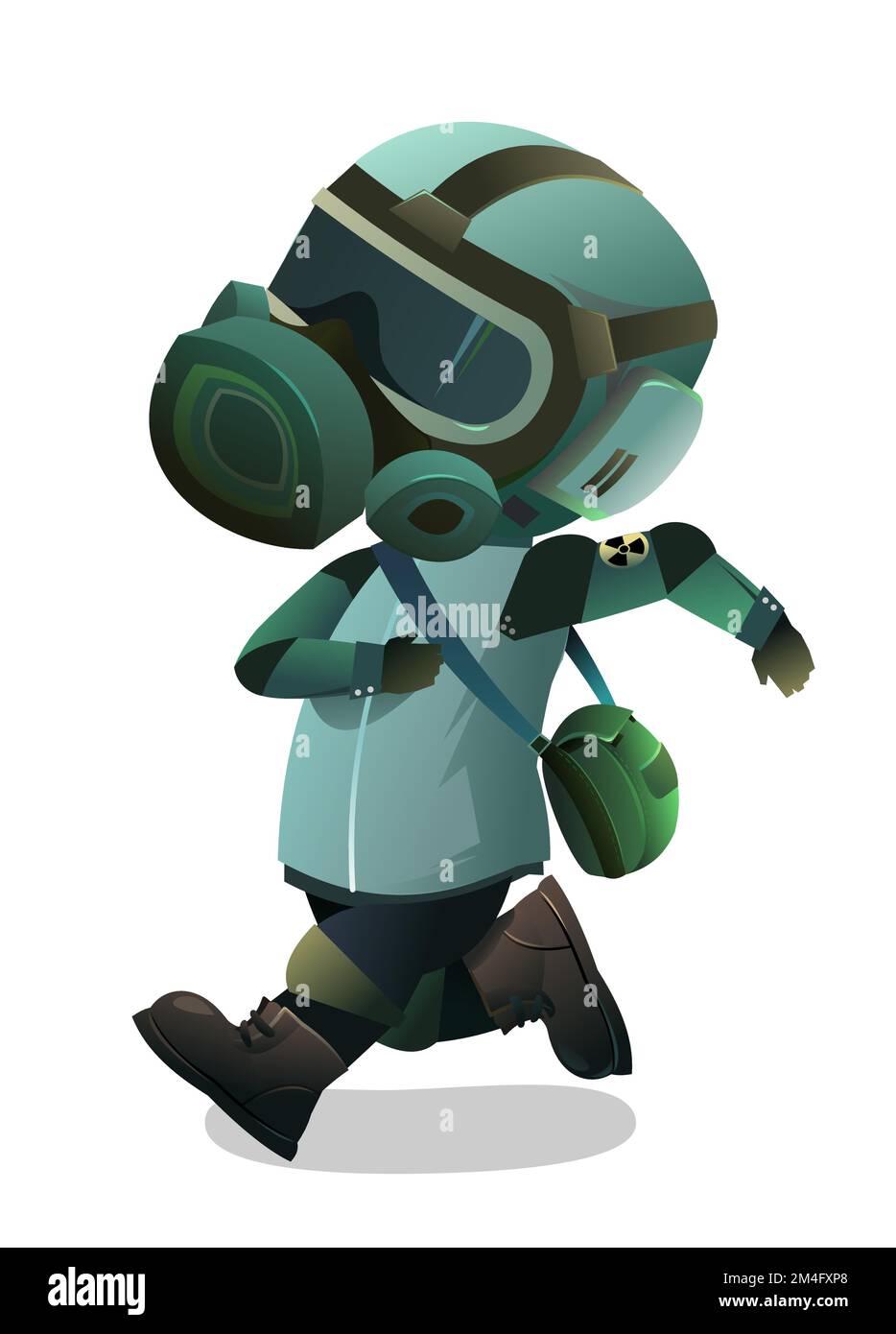 Man in gas mask running and looking. Character in chemical protection ...