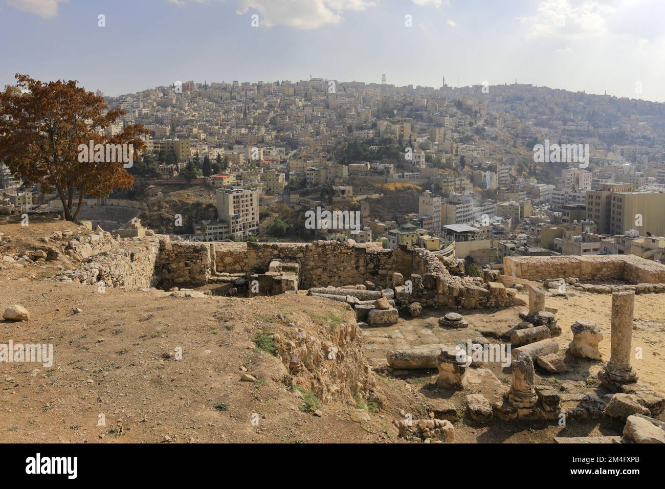 View over the Southern Gate area in the Citadel, Amman city, Jordan ...