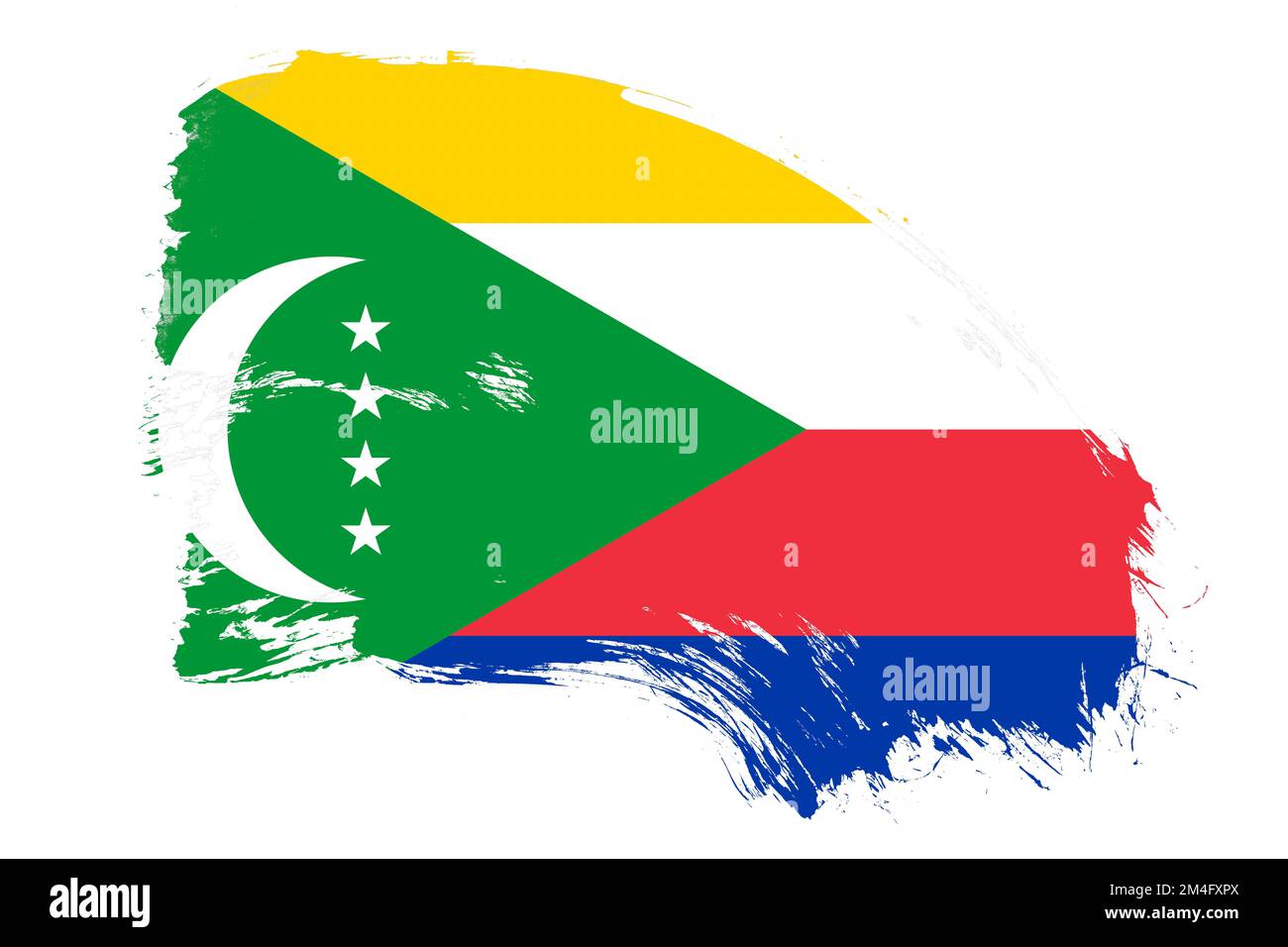 Comoros flag on white background with abstract paint brush texture ...
