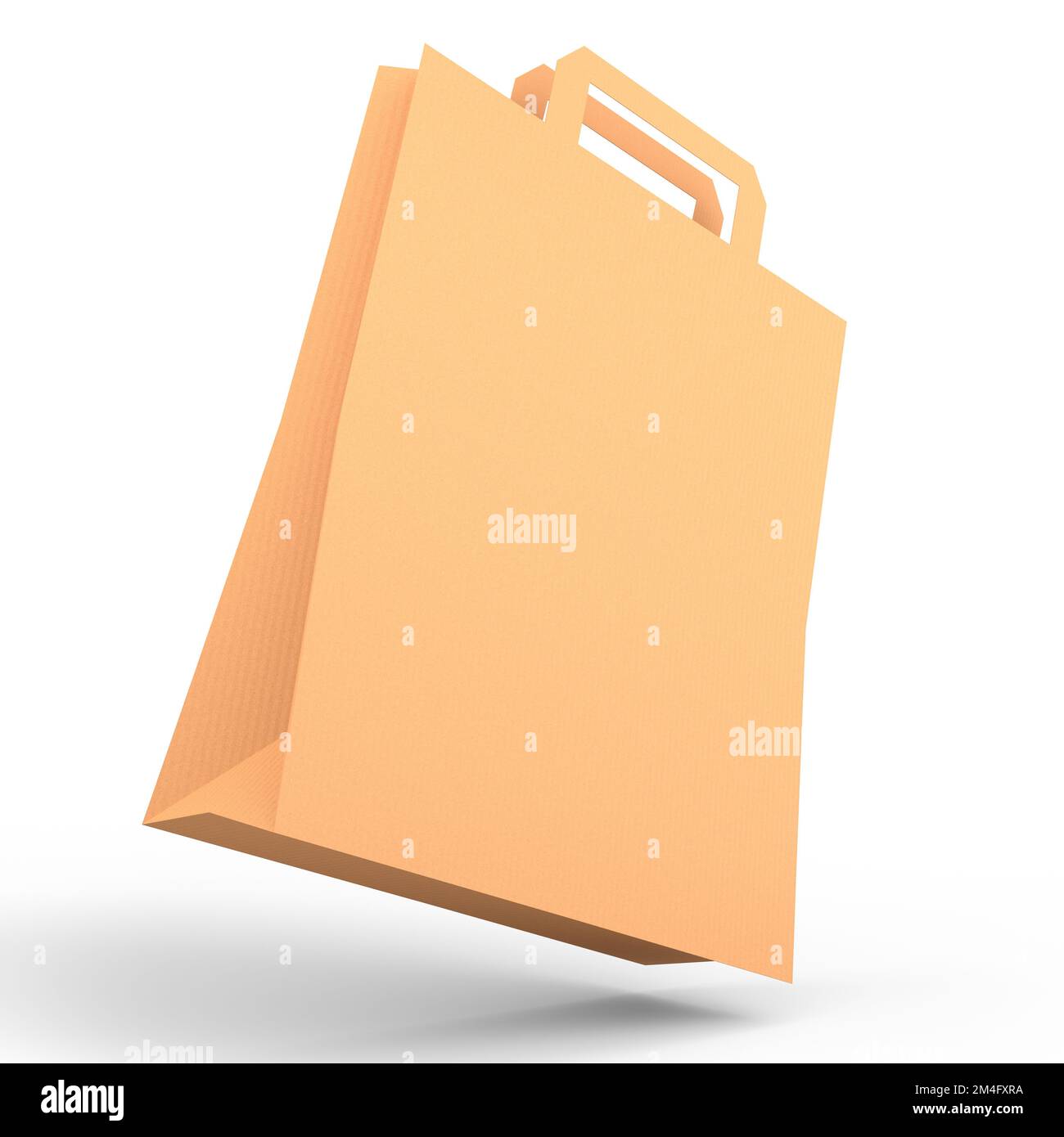 Folded kraft paper bag with handle isolated on white background. 3d ...