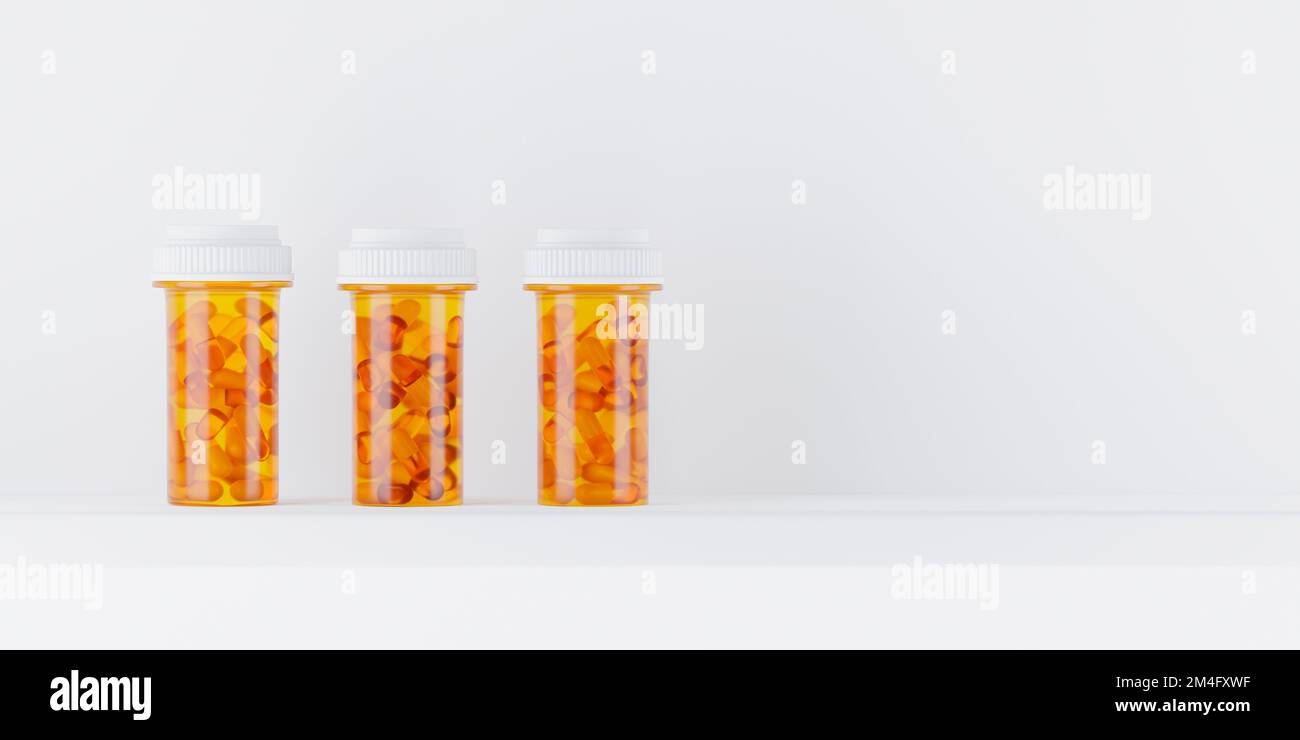 Antidepressant drugs in plastic jars on shelf. 3d rendering Stock Photo ...
