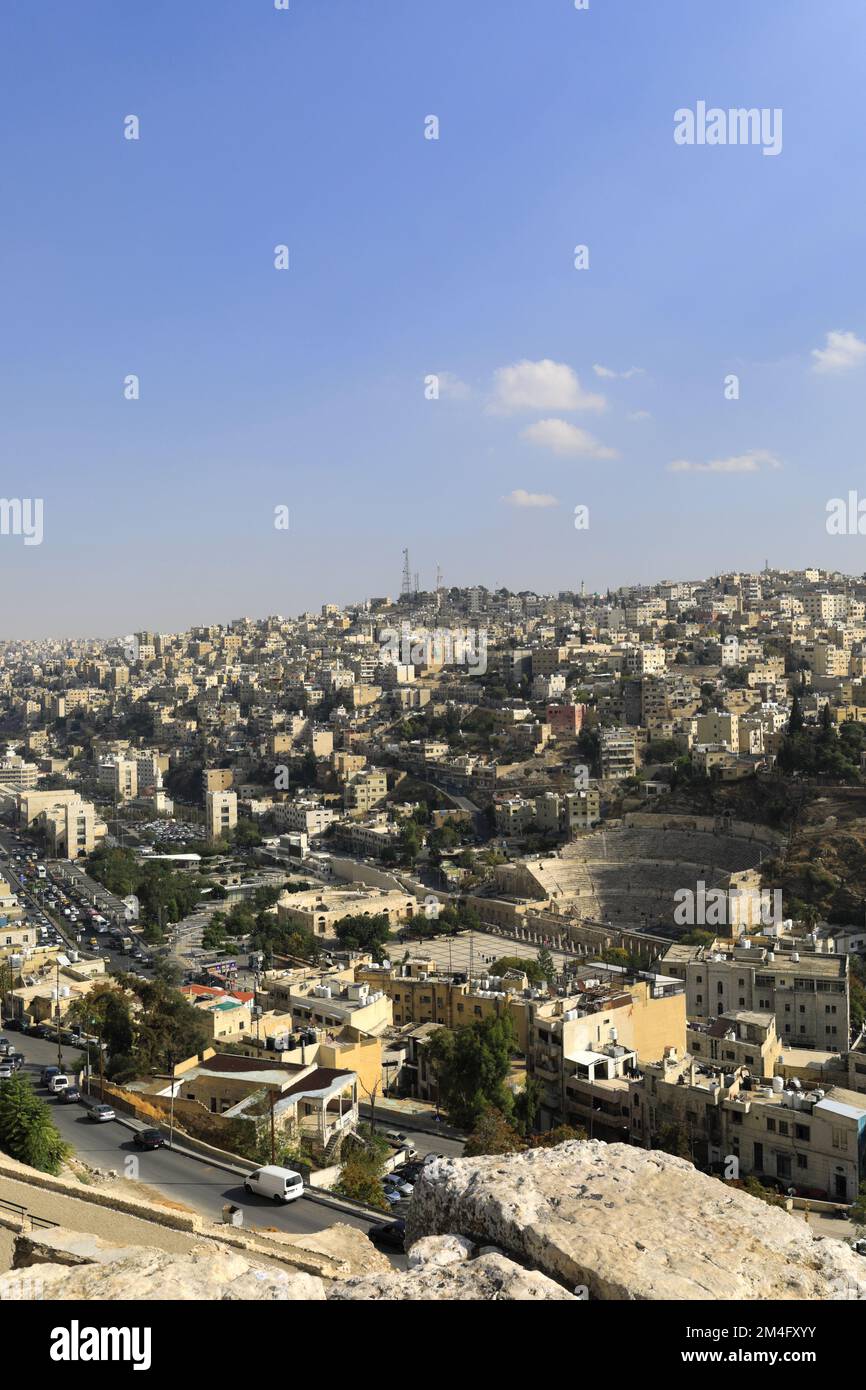 View over the Roman Theatre in Hashemite Plaza, Old City Amman, Jordan ...