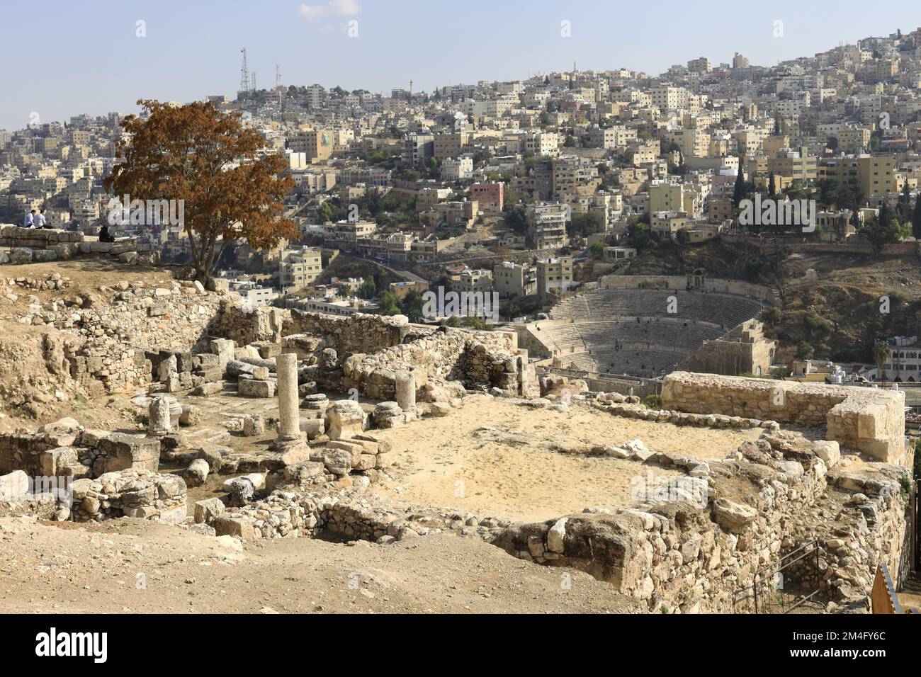 View over the Southern Gate area in the Citadel, Amman city, Jordan ...